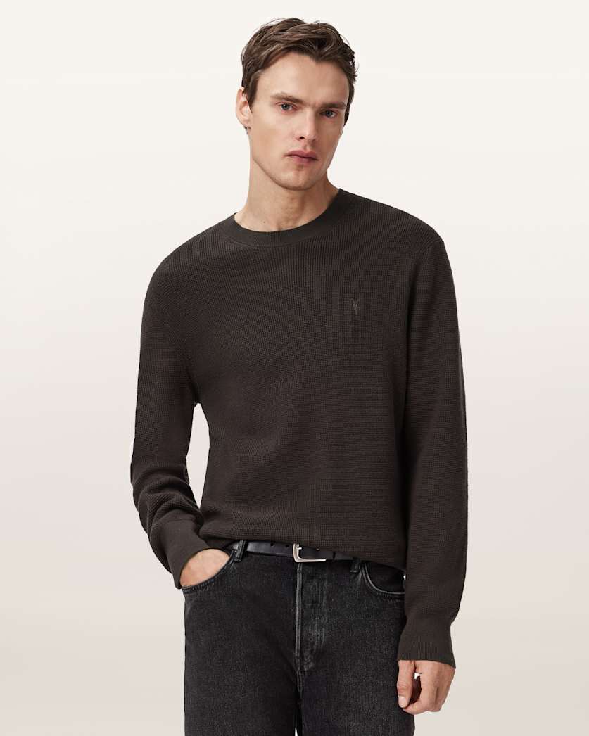 Aspen Waffle Crew Neck Jumper ESPRESSO BROWN | ALLSAINTS